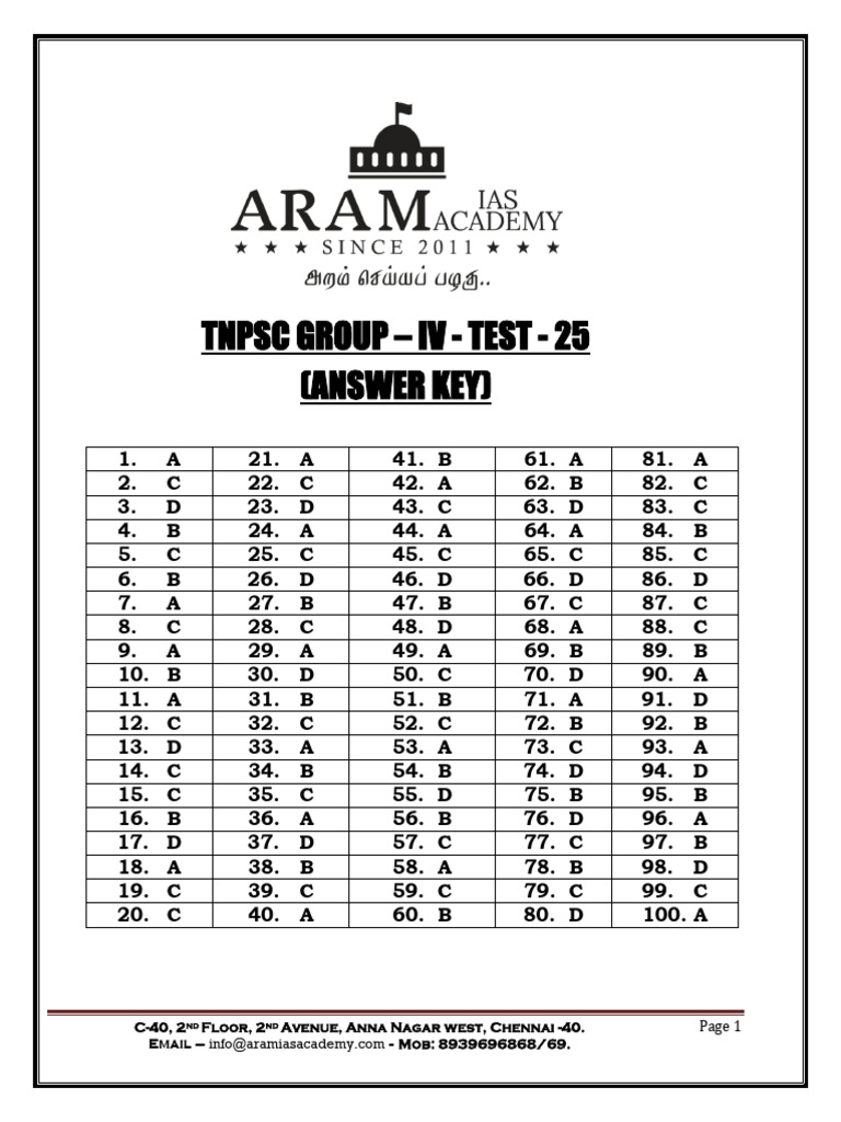 Group IV - Test - 25 - Answer Key | PDF