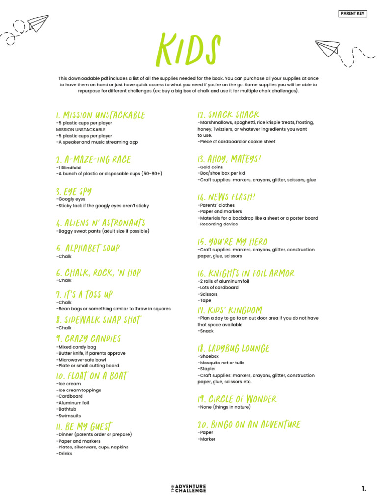 Kids' Activity Supply Guide | PDF