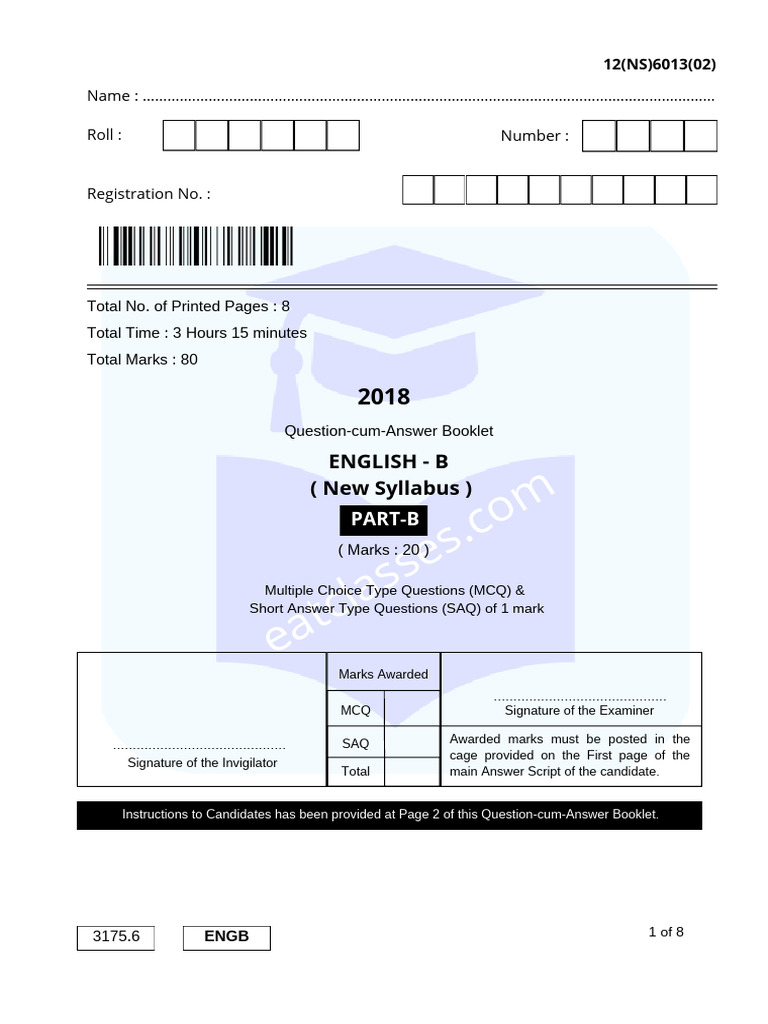 12-ENG-B-HS-2018-Part-B | PDF | Multiple Choice