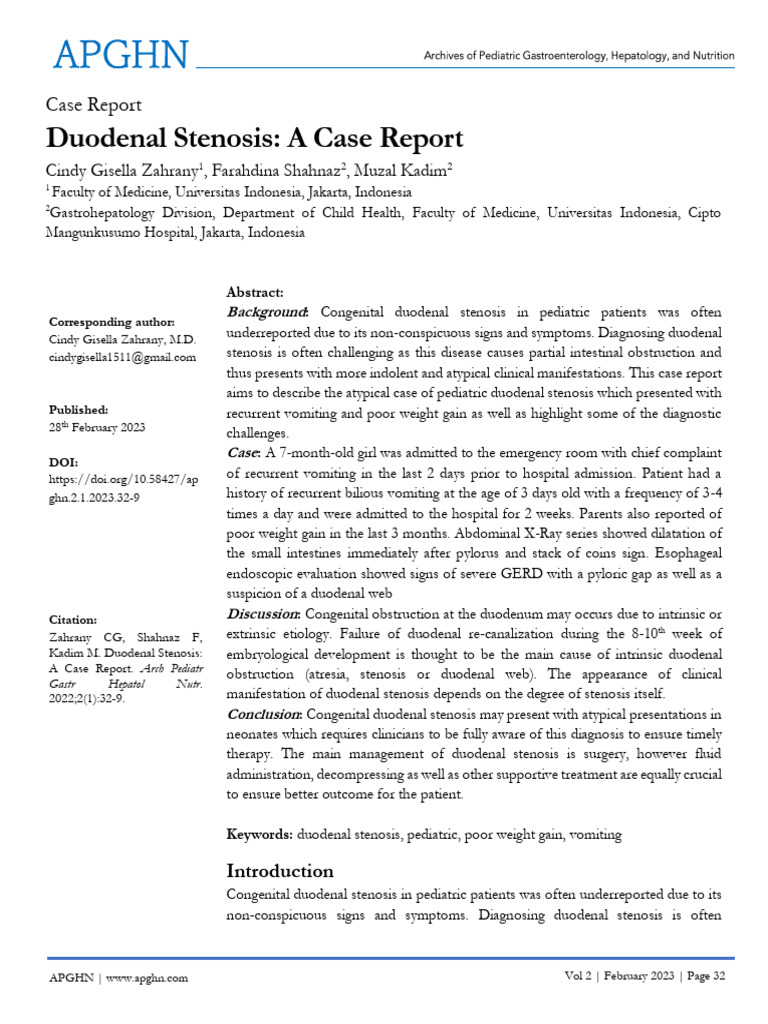 Atypical Pediatric Duodenal Stenosis Case | PDF | Digestive Diseases | Medicine