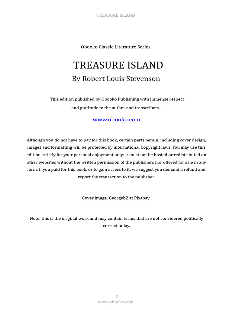 Treasure Island Robert Louis Stevenson Obooko | PDF | Treasure Island