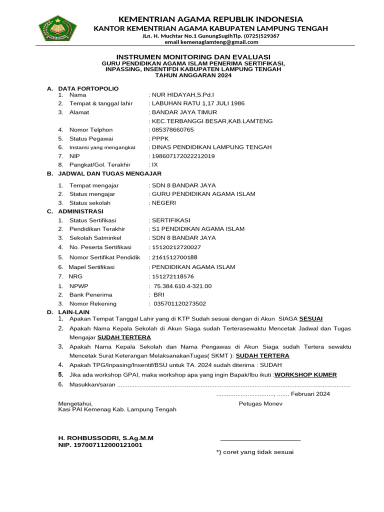 Instrumen Monev 2024 | PDF