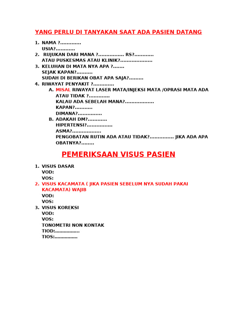 Yang Perlu Di Tanyakan Saat Ada Pasien Datang | PDF