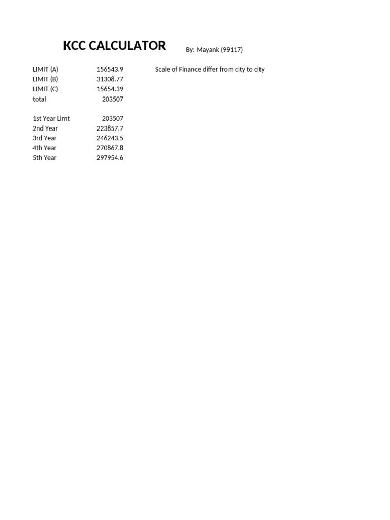 KCC Calculator | PDF