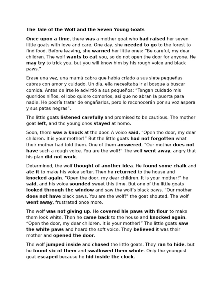 The Tale of The Wolf and The Seven Young Goats | PDF
