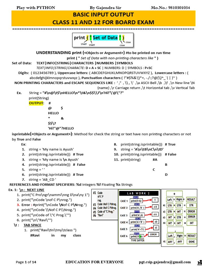 1 Basic Data Type Variables Input And Output Of Class 11 Pdf Data Type Integer Computer