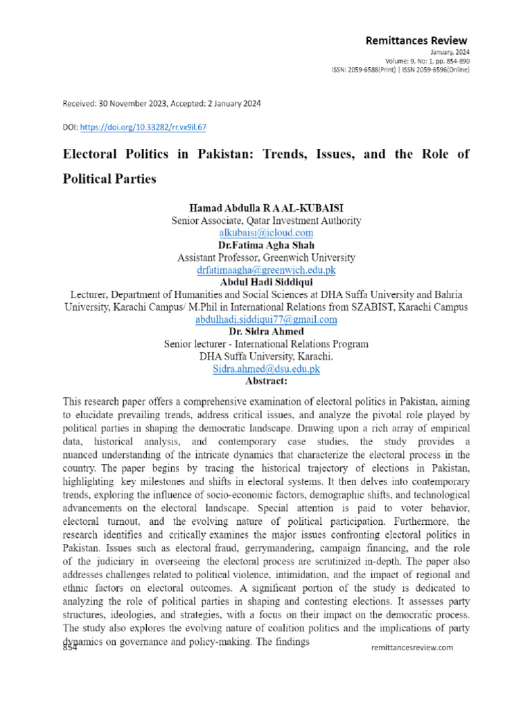 View of ELECTORAL POLITICS IN PAKISTAN - TRENDS, ISSUES, AND THE ROLE ...