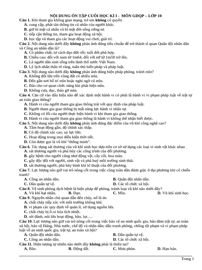 NÔI DUNG ÔN TẬP GDQPAN | PDF