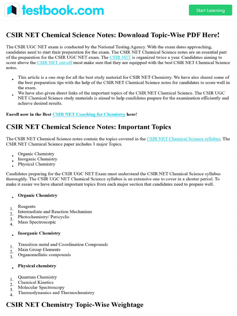 CSIR NET Chemical Science Notes - Download Topic-Wise PDF Here! | PDF