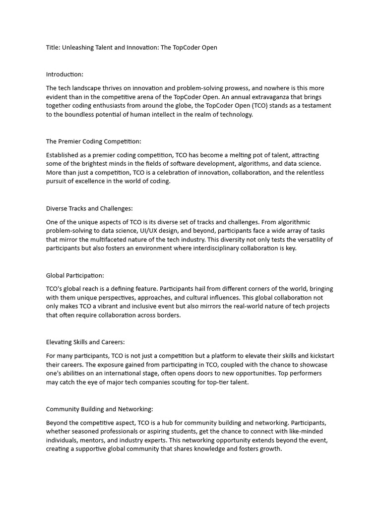 About TopCoder Open Comptetion | PDF