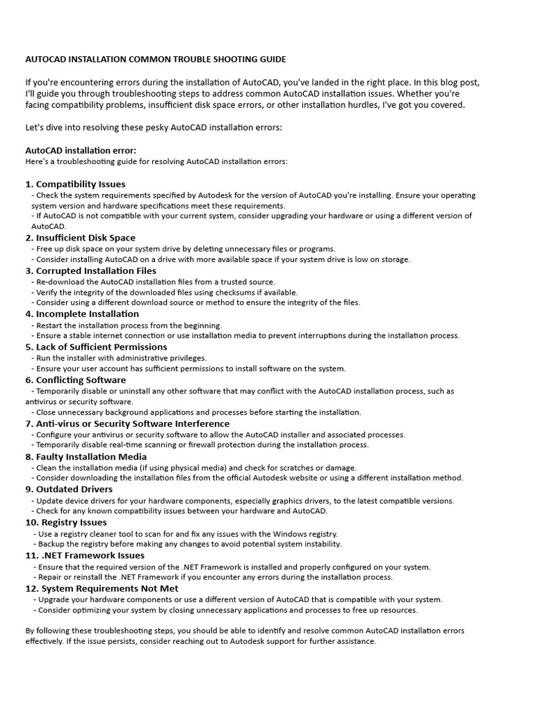 Autocad Installation Common Troubleshooting Problems | PDF | Auto Cad | Troubleshooting