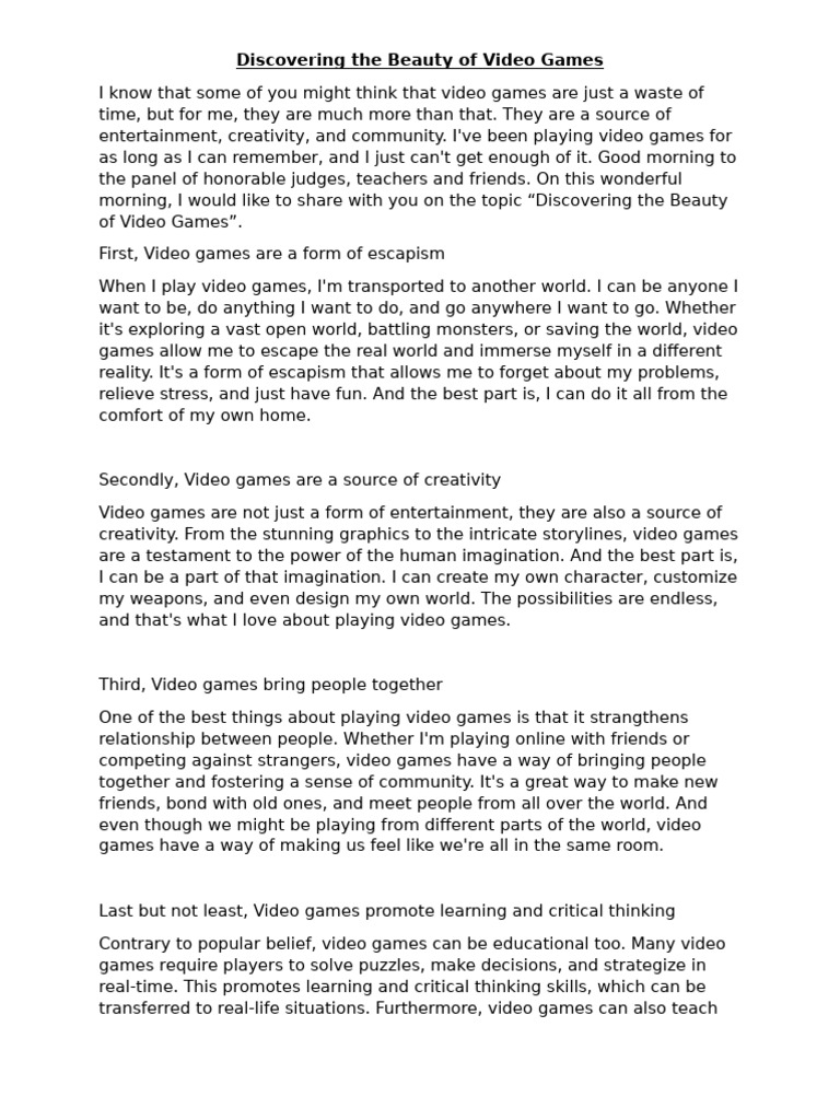 Discovering The Beauty of Video Games | PDF | Video Games | Thought