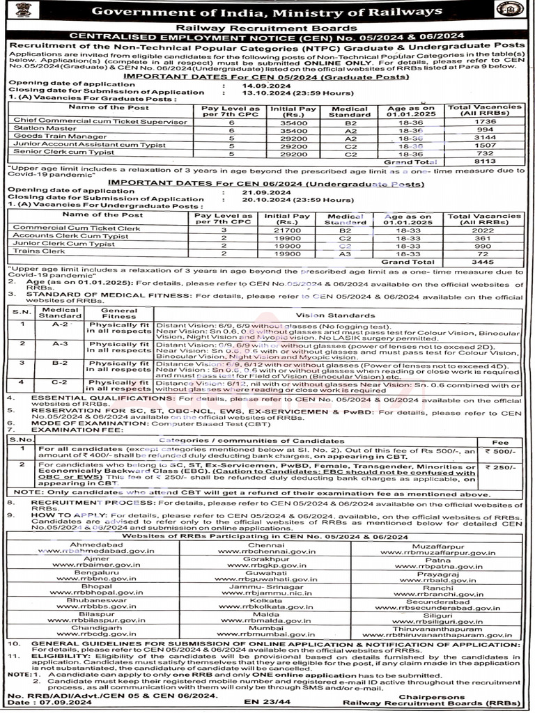 RRB NTPC Recruitment 2024 Notice | PDF