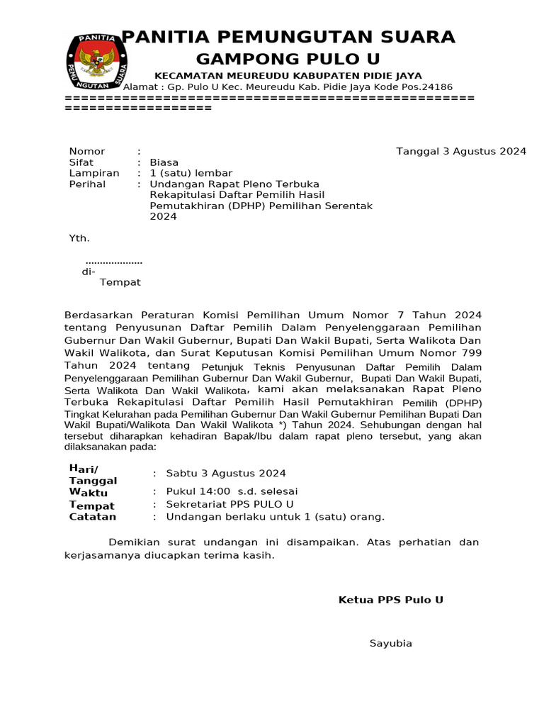 03 Draft Undangan DPHP PPS | PDF