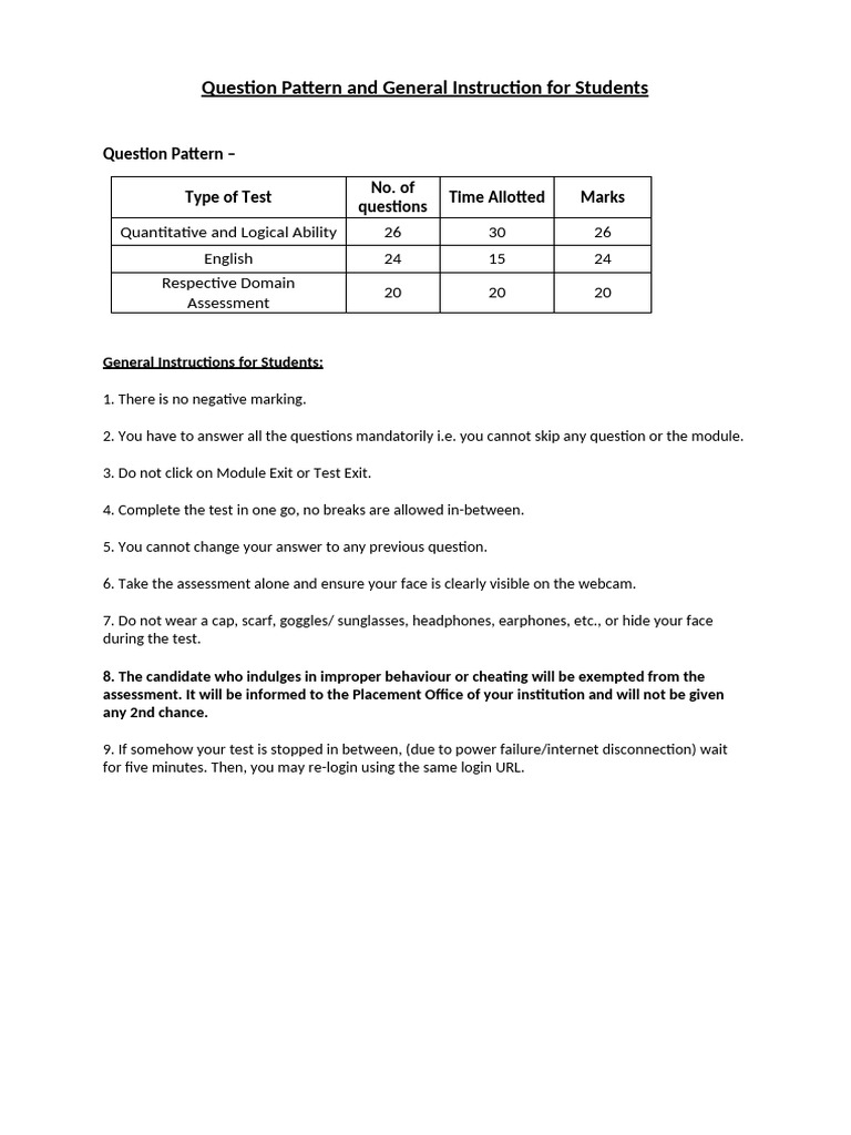 Question Pattern & General Instructions | PDF