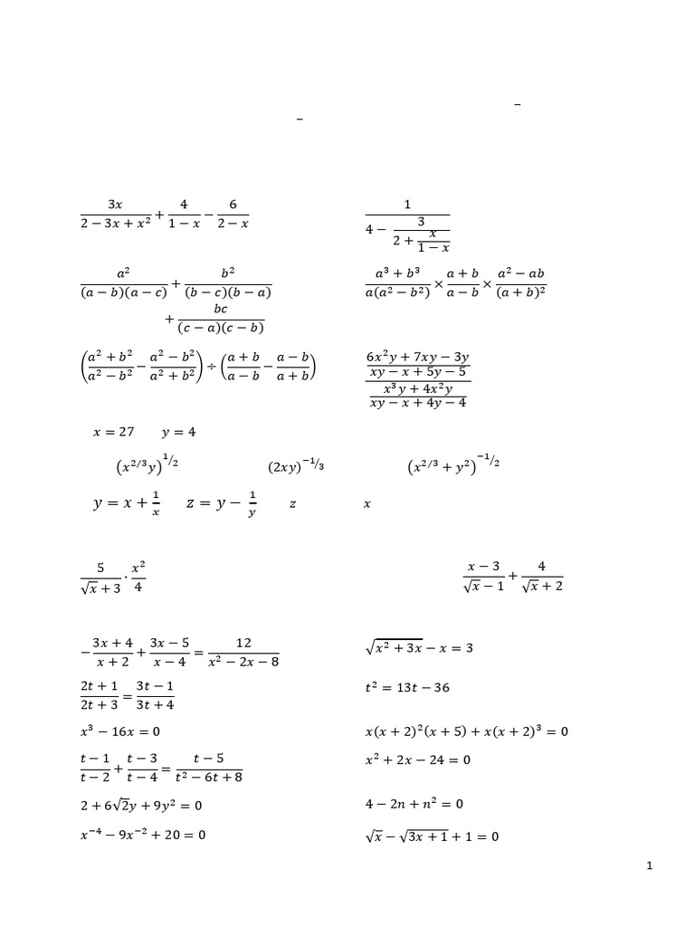 Problem Sheet 2 - Simplification 0 Solving Equations | PDF | Applied ...