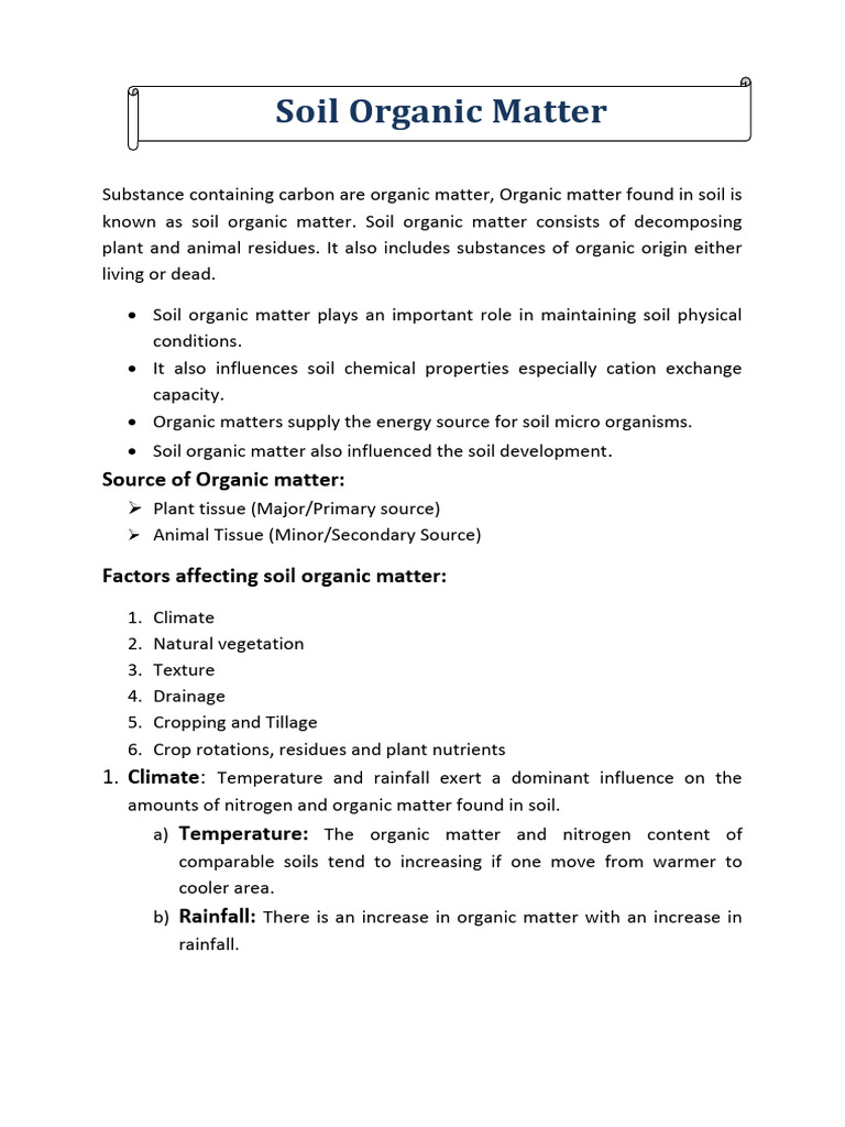Soil organic matter | PDF | Soil | Organic Matter