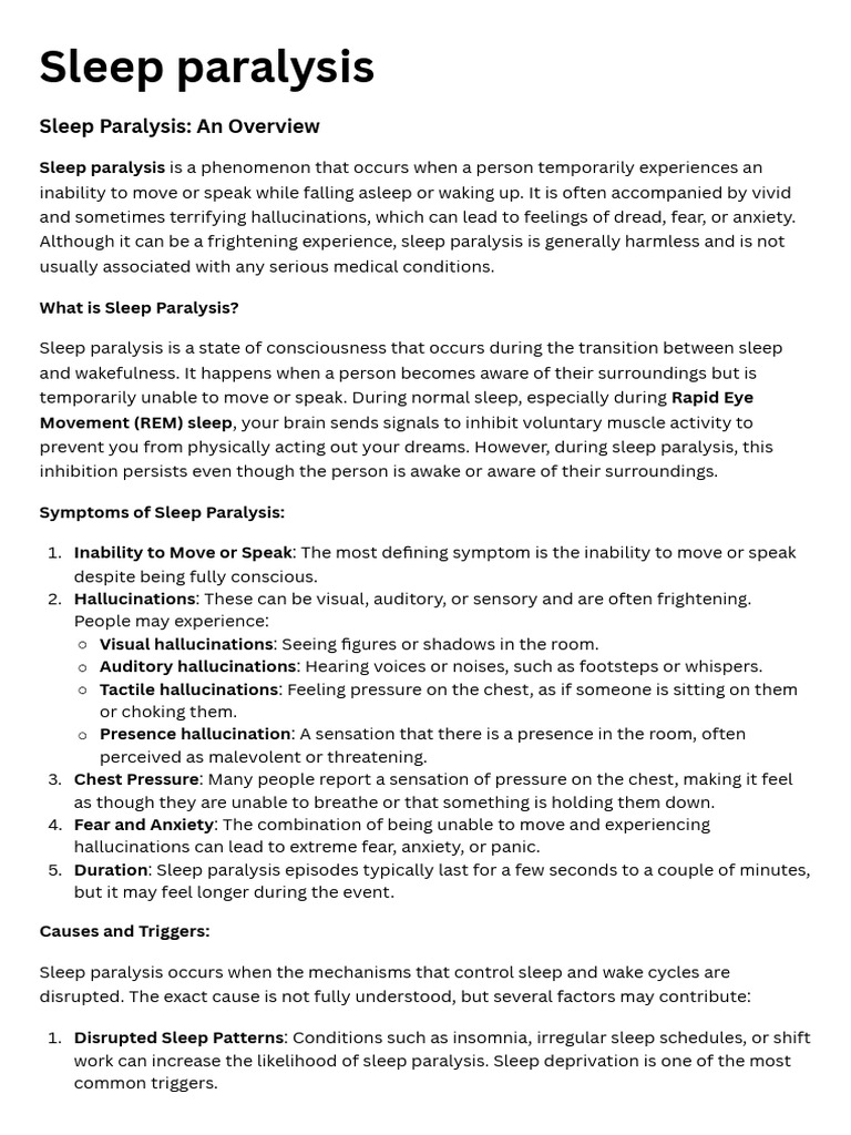 Sleep paralysis | PDF | Sleep | Hallucination