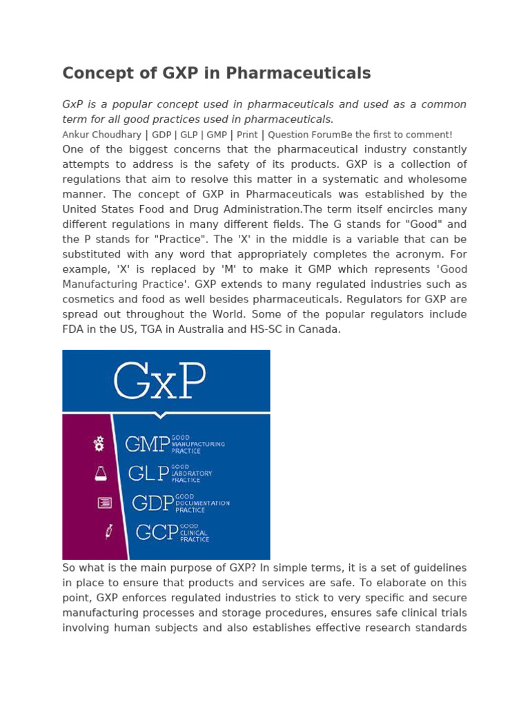 Concept of GXP in Pharmaceuticals | PDF | Food And Drug Administration ...
