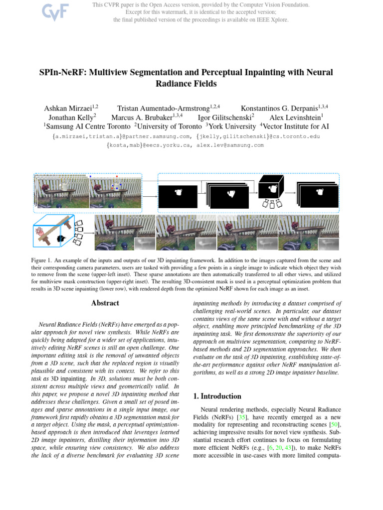 3D Inpainting with Multiview Segmentation | PDF | Image Segmentation | Image Processing
