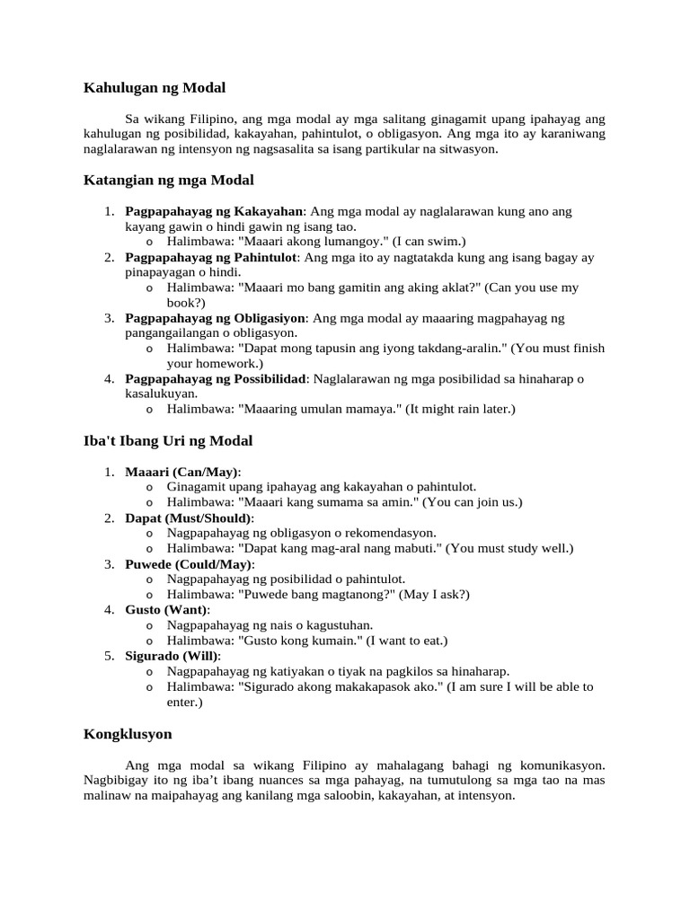 Kahulugan ng Modal | PDF