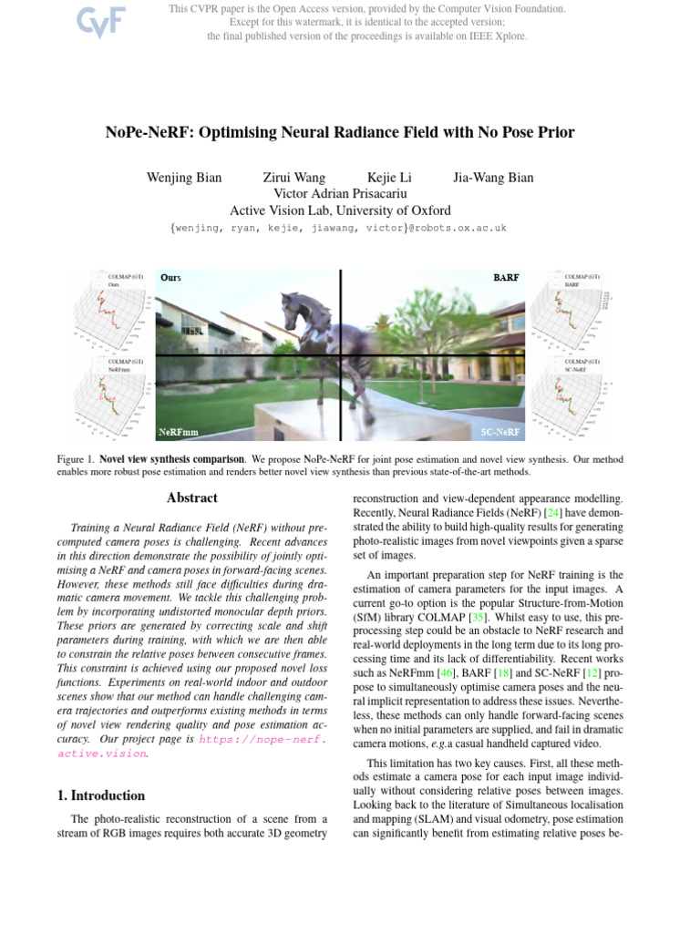 Bian NoPe-NeRF Optimising Neural Radiance Field With No Pose Prior CVPR 2023 Paper | PDF | Image ...