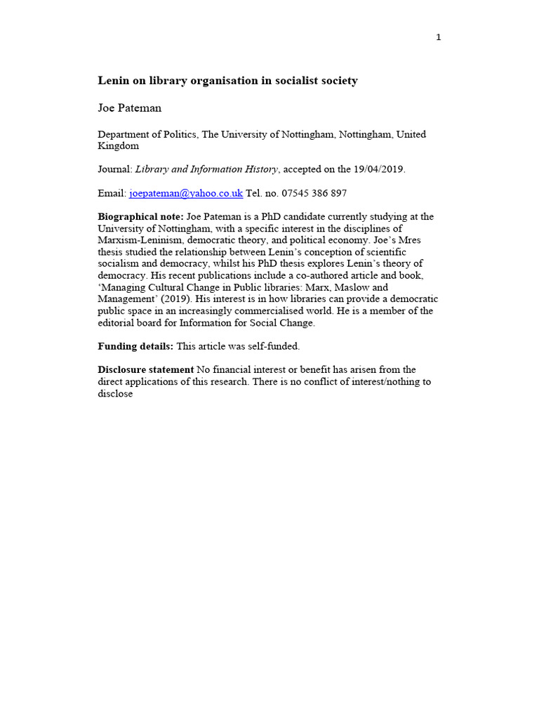 Lenin On Public Libraries | PDF | Vladimir Lenin | Socialism