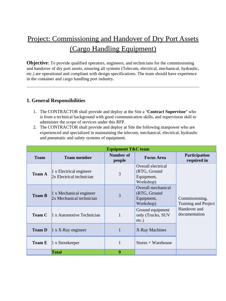 Scope of Work (Equipment Commissioning and Handover) | PDF ...