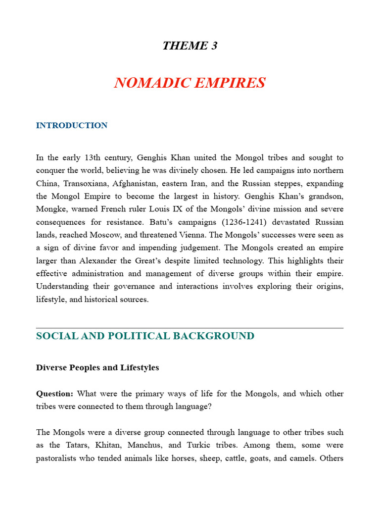 Theme 3 - Nomadic Empires (Complete) | PDF | Mongol Empire | Genghis Khan