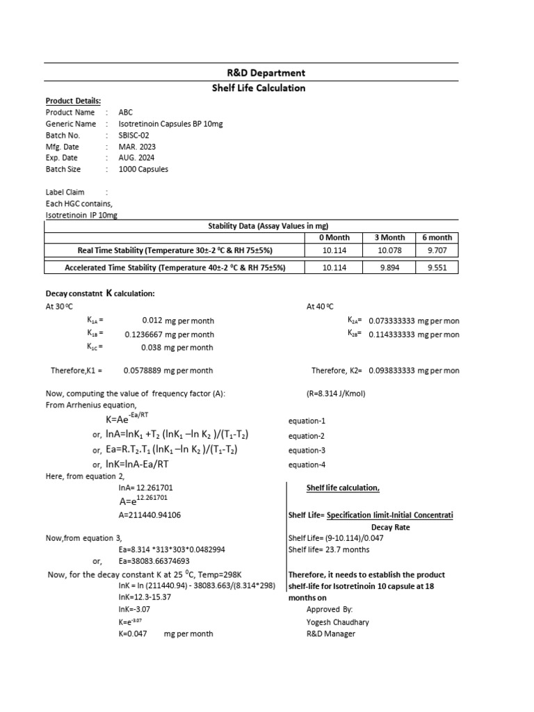 Shelf Life Calculation (1) | PDF | Applied And Interdisciplinary ...