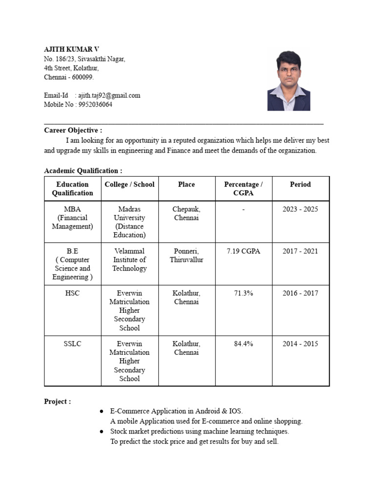 Ajith Kumar Resume Feb 2024 | PDF