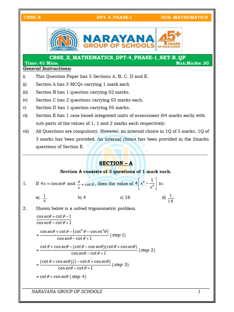 01_CBSE_X_MATHEMATICS_DPT-4_PHASE-1_SET-B_23-09-2024_QP | PDF | Trigonometry | Elementary ...