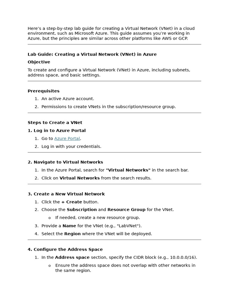 Creating a Virtual Network in Azure | PDF