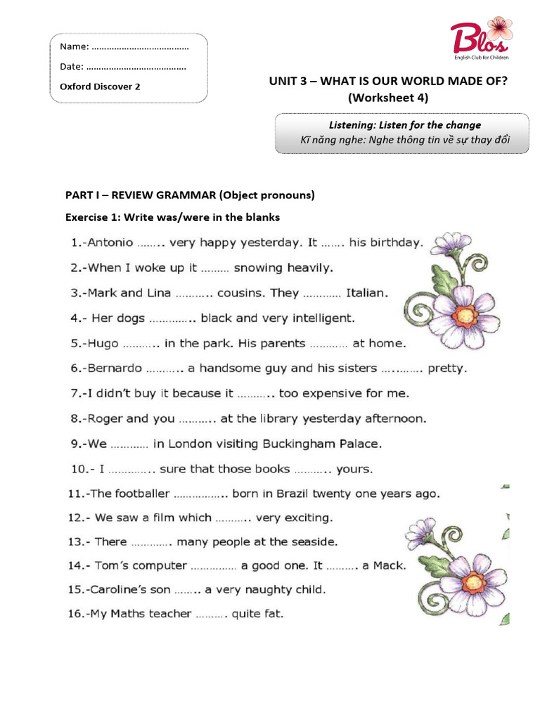 (Oxford Discover 2) Unit 3 - Worksheet 4 | PDF | Water | Ice