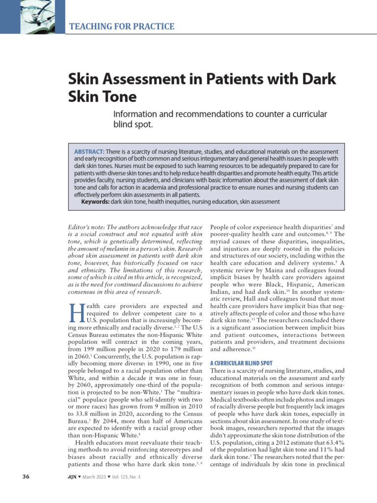 Skin Assessment in Patients With Dark Skin Tone | PDF | Skin Cancer ...