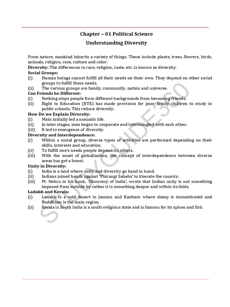 03 Social Science Civics Key Notes Ch01 Understanding Diversity ...
