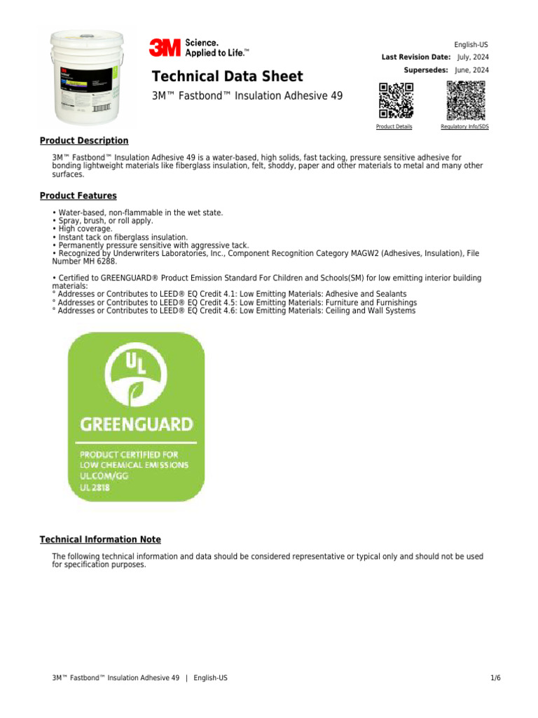 3M Fastbond Insulation Adhesive 49 | PDF | Adhesive | Fiberglass