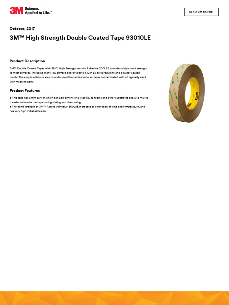 3M 93010LE Double Coated Tape Info | PDF | Adhesive | Safety