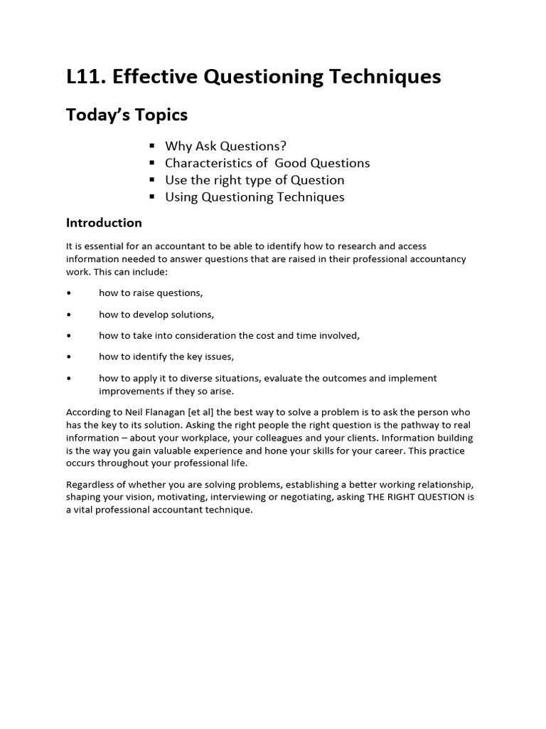 3 - Effective Questioning Techniques Notes | PDF | Question | Conversation