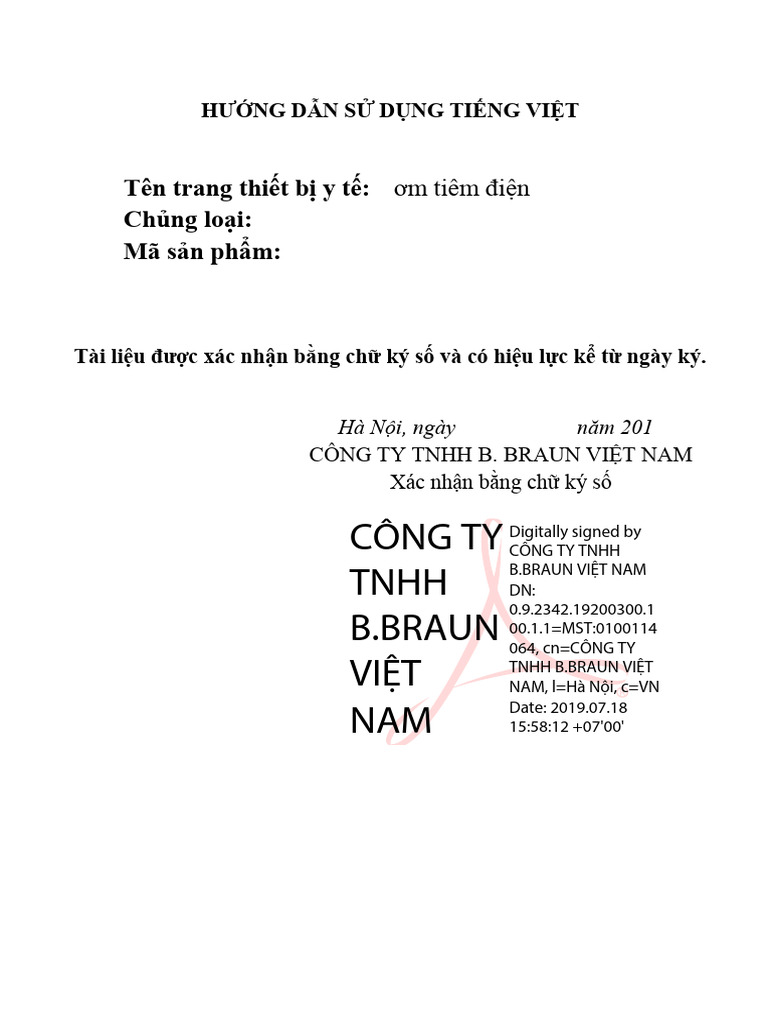 Công Ty Tnhh B.Braun VI T NAM: Tên trang thiết bị y tế: Chủng loại: Mã sản phẩm | PDF
