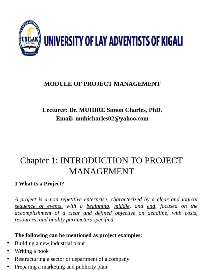 UNILAK Project Management Power Point | PDF | Project Management ...