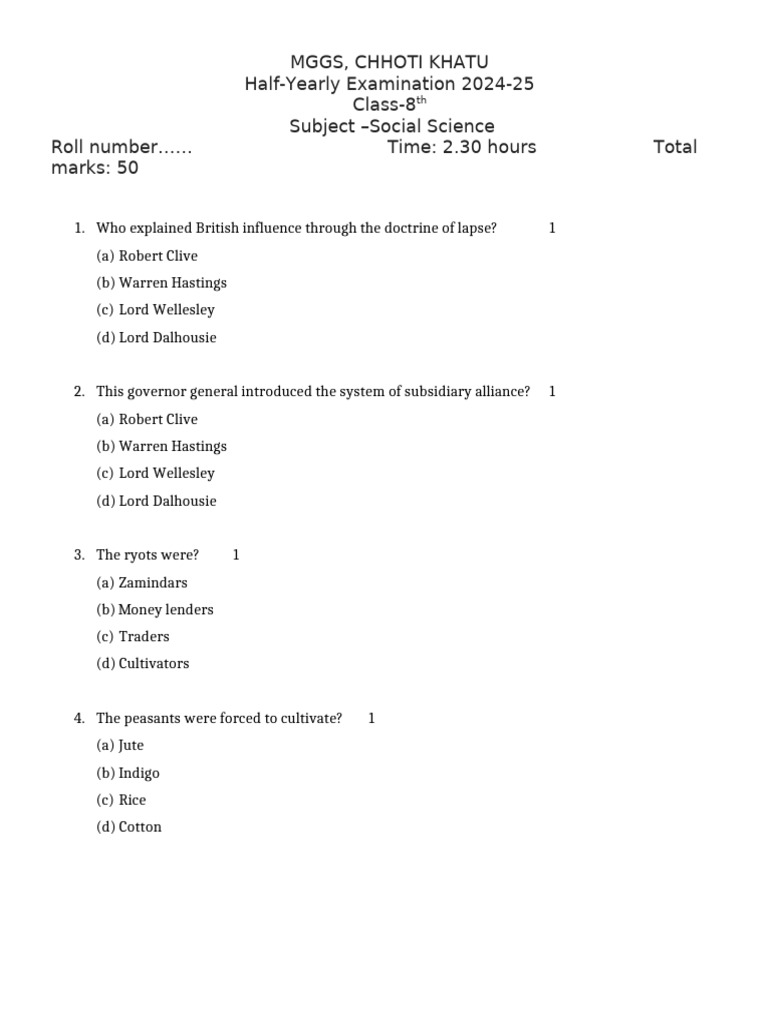 MGGS Class 8 SST | PDF