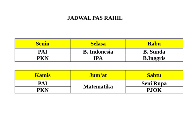 Jadwal Pas Rahil | PDF