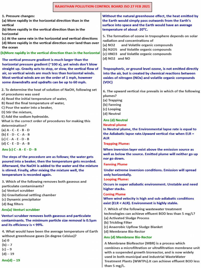 RSPCB JSO 2021 PAPER Solution | PDF