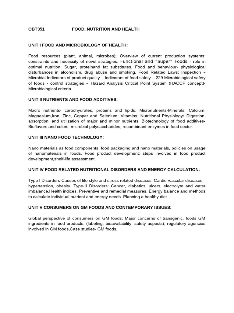 Obt351 Food Nutrition and Health - 084243 | PDF