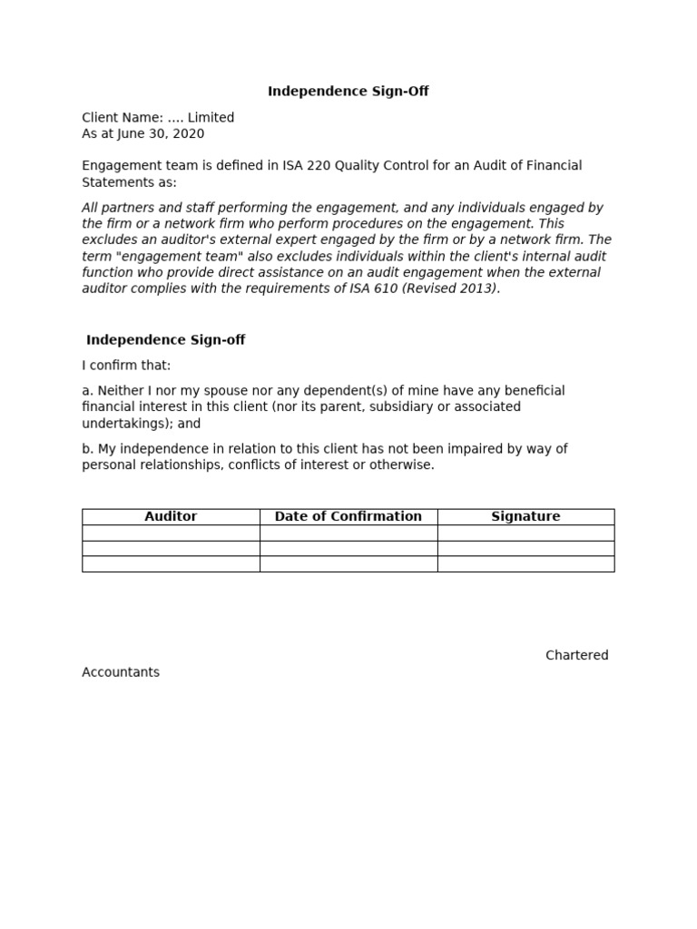 1.8 Independence Declaration | PDF | Audit | Accountant