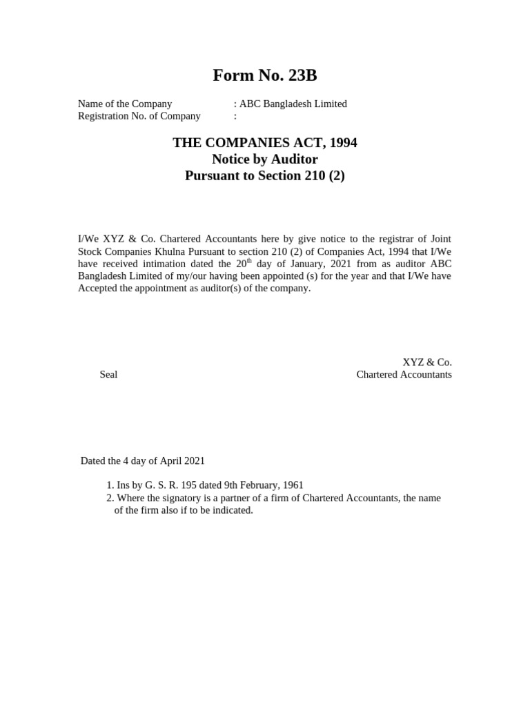 Auditor Notice for ABC Bangladesh | PDF
