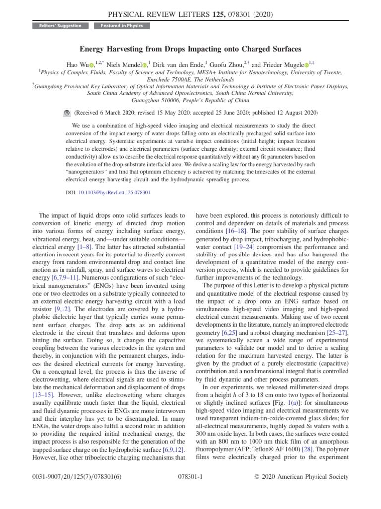 Energy Harvesting From Drops Impacting Onto Charged Surfaces | PDF ...