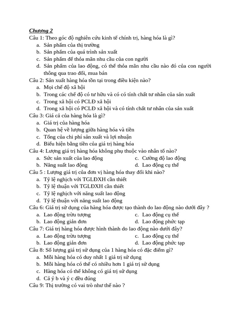 Câu Hỏi TN KTCT Chương 2 | PDF