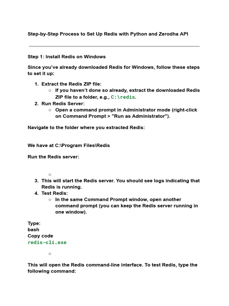 Step-by-Step Process To Set Up Redis With Python and Zerodha API | PDF | Command Line Interface ...